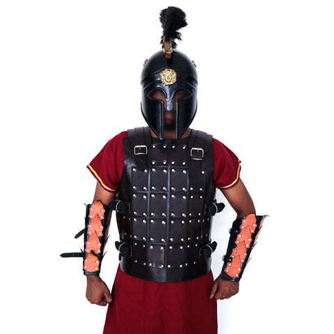Leather Full Body Armor Suit with Greek Metal Helmet LFBA08