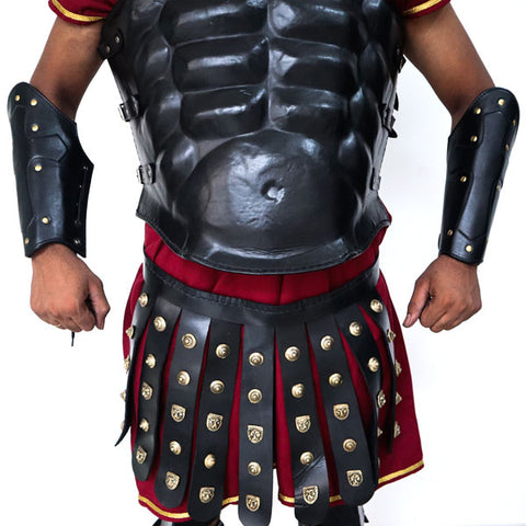Full Body Roman Skirted Leather Armor Suit with Greek Metal Helmet LFB